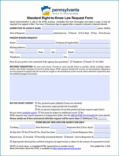 Right-to-Know Requests - Clifton Heights Police Department